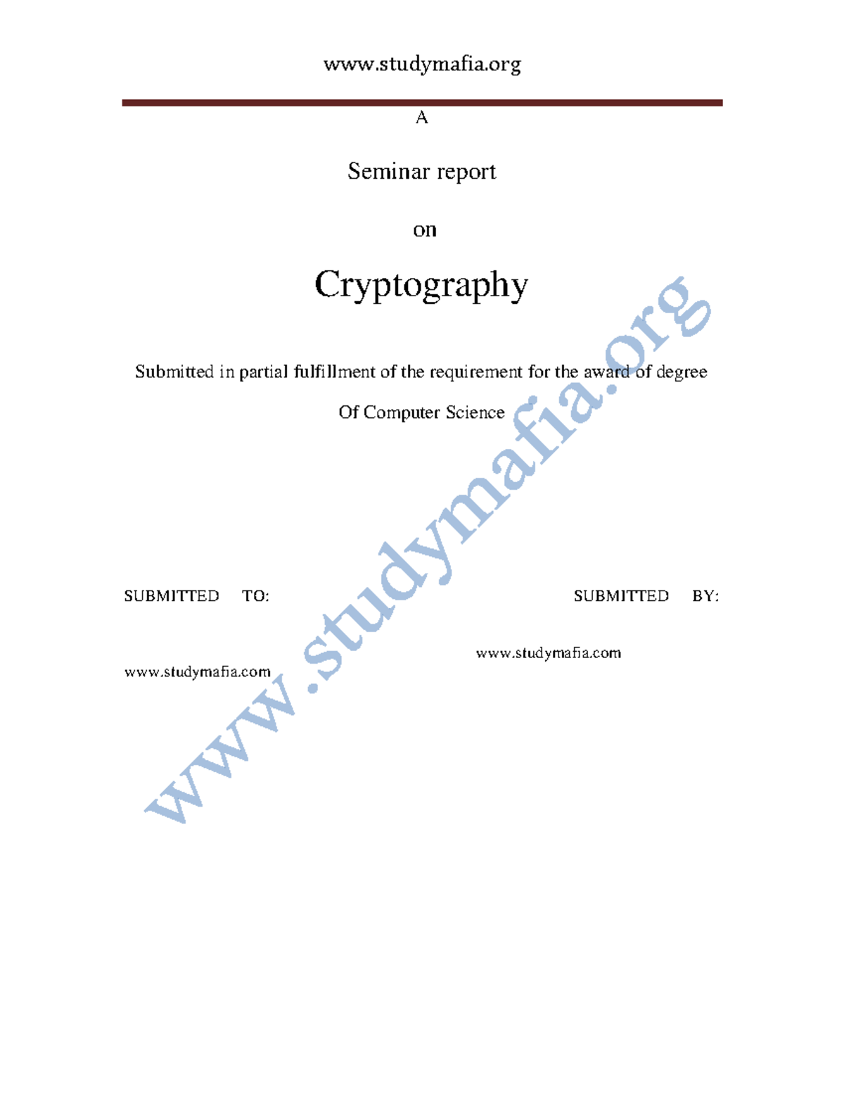 CSE-Cryptography-report - studymafia A Seminar report on Cryptography ...