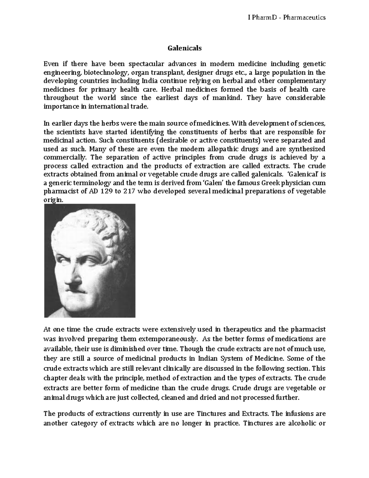 Pharmaceutics I PharmD: Extraction Methods & Galenicals Overview - Studocu