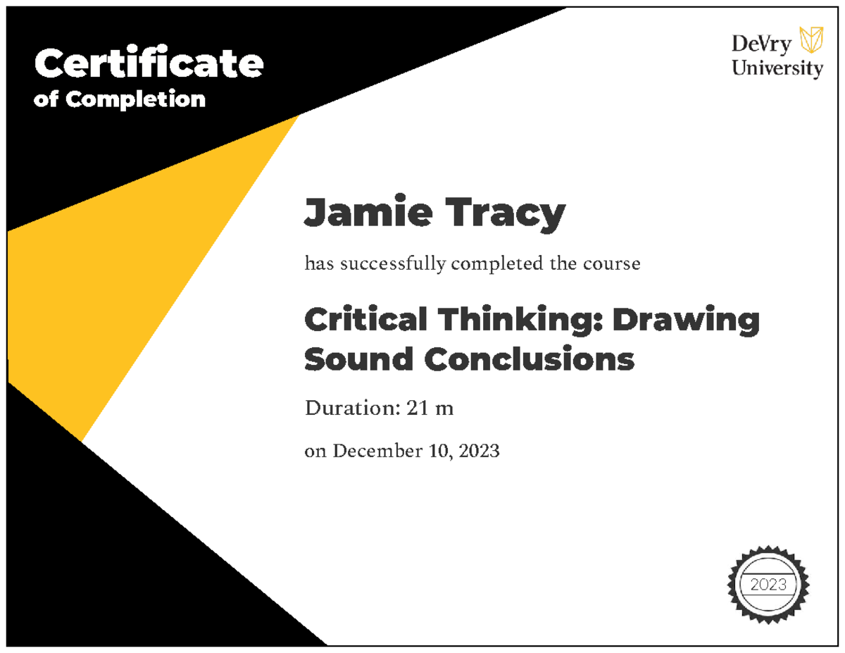Critical Thinking Drawing Sound Conclusions - SOCS185 - Jamie Tracy has ...