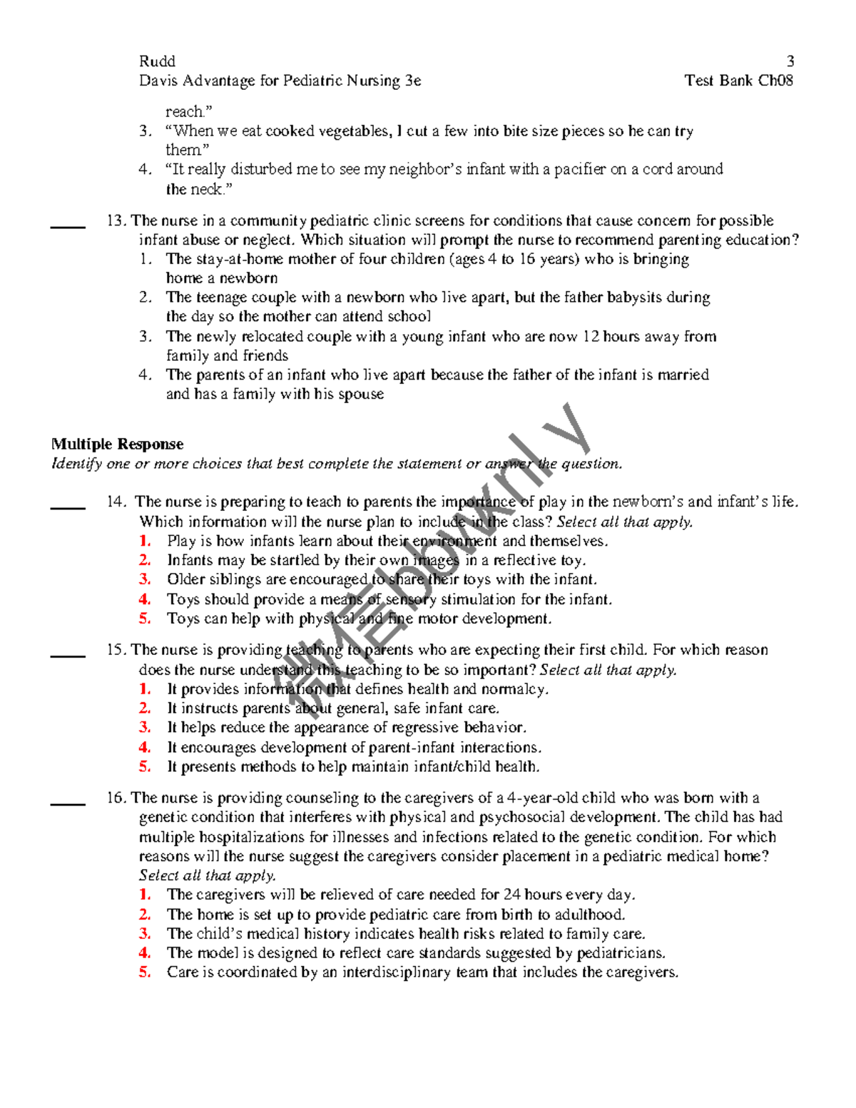 Test bank pediatric nursing critical components of nursing care 3rd ...