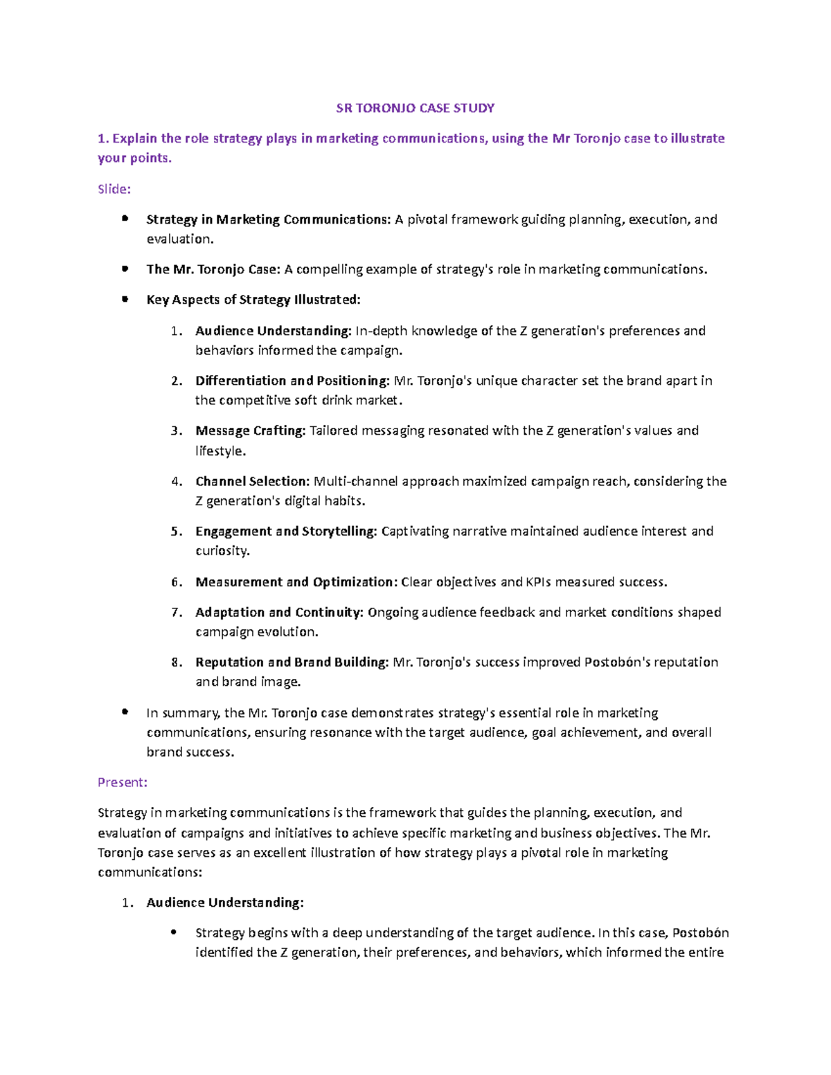 Case 5. Sr Toronjo - case - SR TORONJO CASE STUDY Explain the role ...