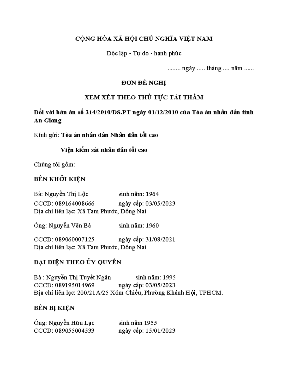 Đơn Đề Nghị Tái Thẩm Về Tranh Chấp Thừa Kế Tại An Giang - Studocu
