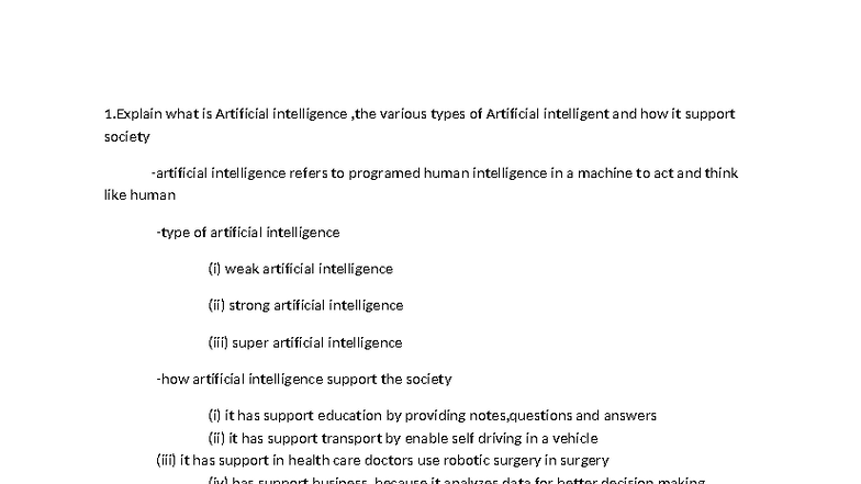 Assignment 1 - High - 1 what is Artificial intelligence ,the various ...