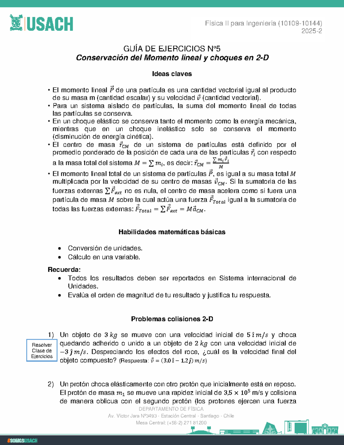 Guía de Ejercicios: Colisiones 2-D en Física II para Ingeniería - Studocu