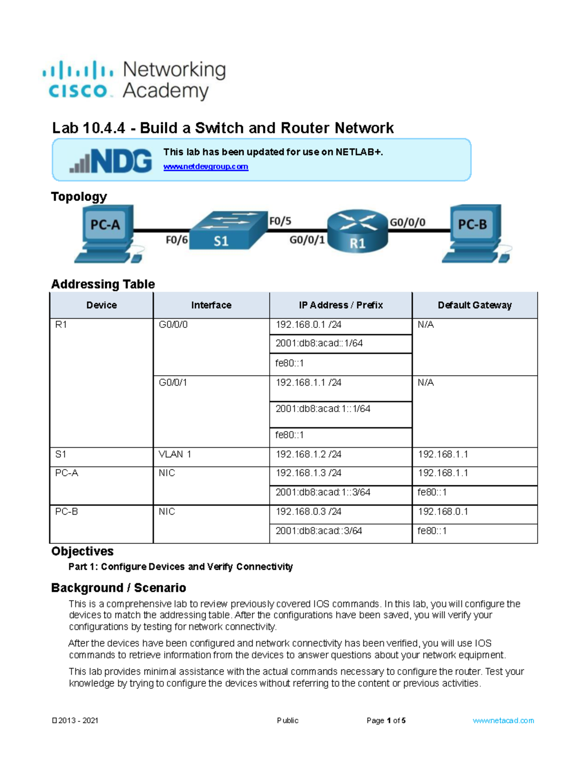 CCNA Lab 10.4.4 - Building a Network with Switch and Router - Studocu