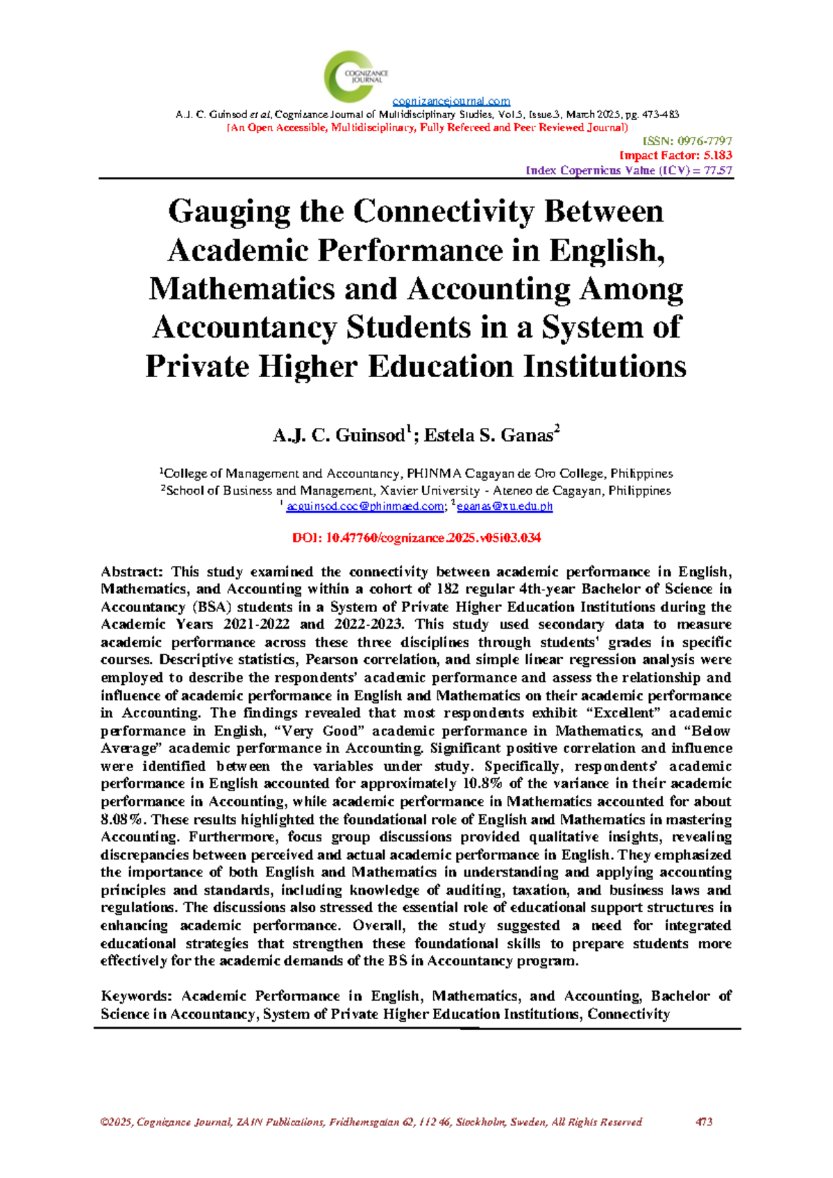 Connectivity Between Academic Performance in English, Math & Accounting ...