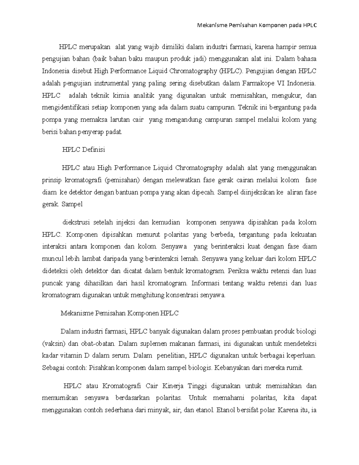 Mekanisme Pemisahan Komponen pada HPLC: Panduan Lengkap HPLC - Studocu