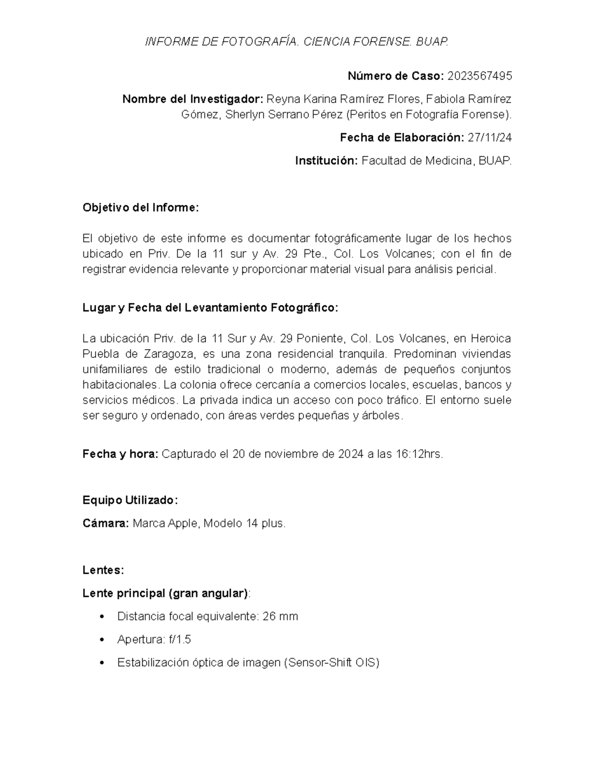 Informe de Fotografía Forense del Caso 2023567495 - BUAP - Studocu
