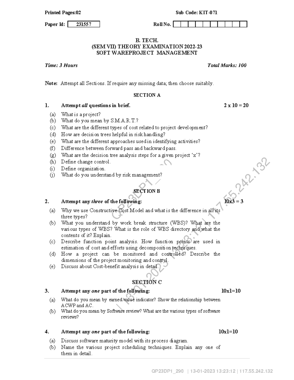 B. TECH. (SEM VII) SOFT WARE PROJECT MANAGEMENT Exam Notes - Studocu