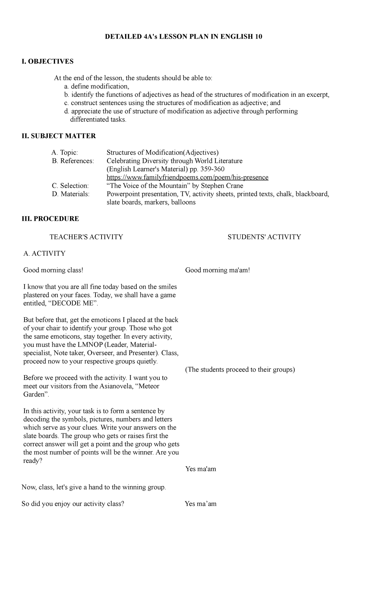 433600242 Detailed Lesson Plan Structures of Modification - DETAILED 4A ...