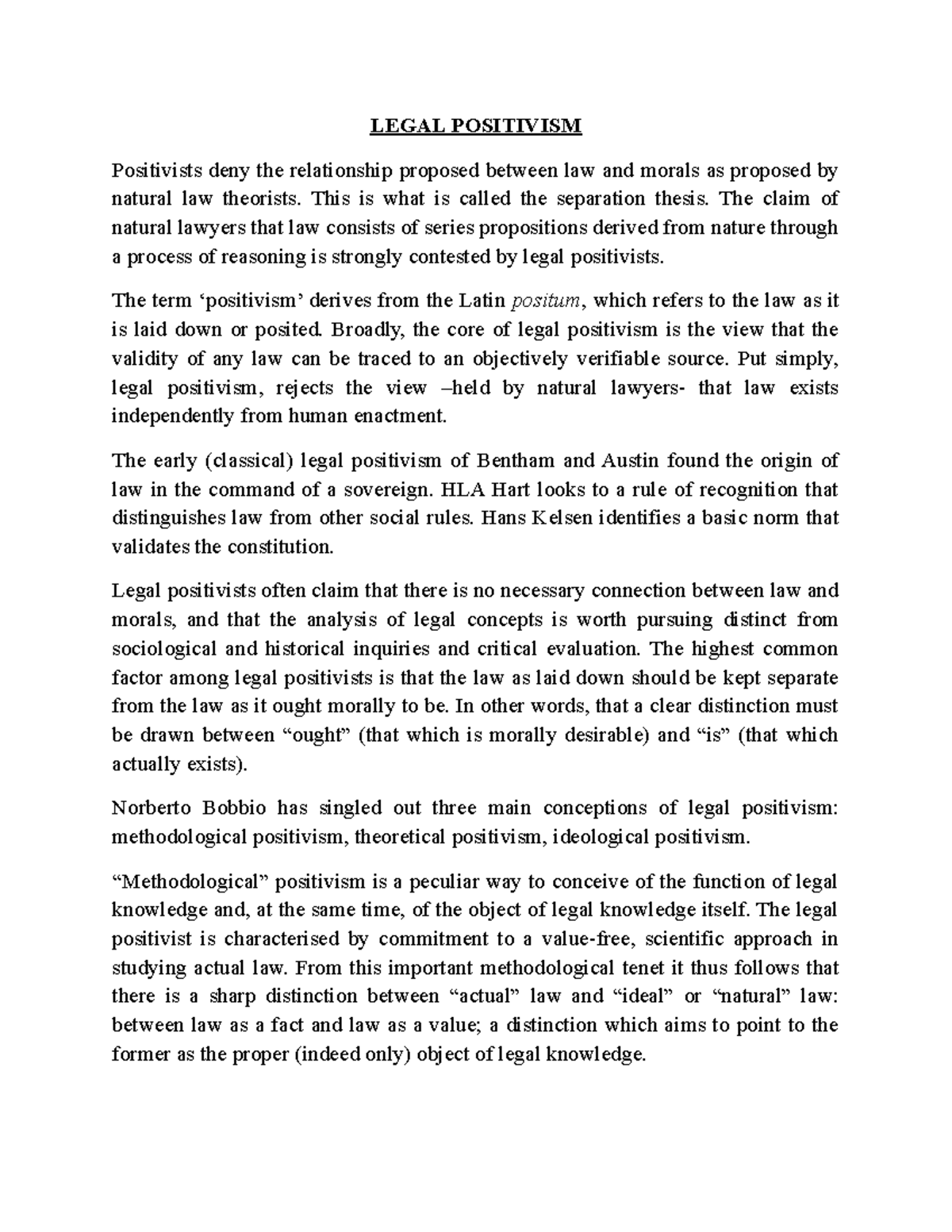 Legal Positivism: Key Theories and Concepts Explained - Studocu