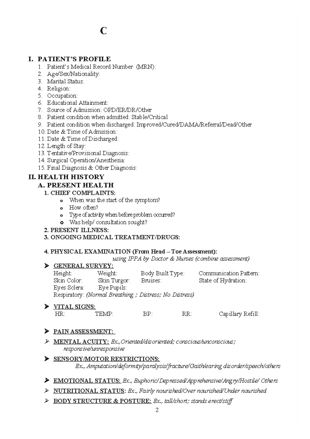 CS-2 - assessment tool - CASE STUDY FORMAT I. PATIENT’S PROFILE 1 ...