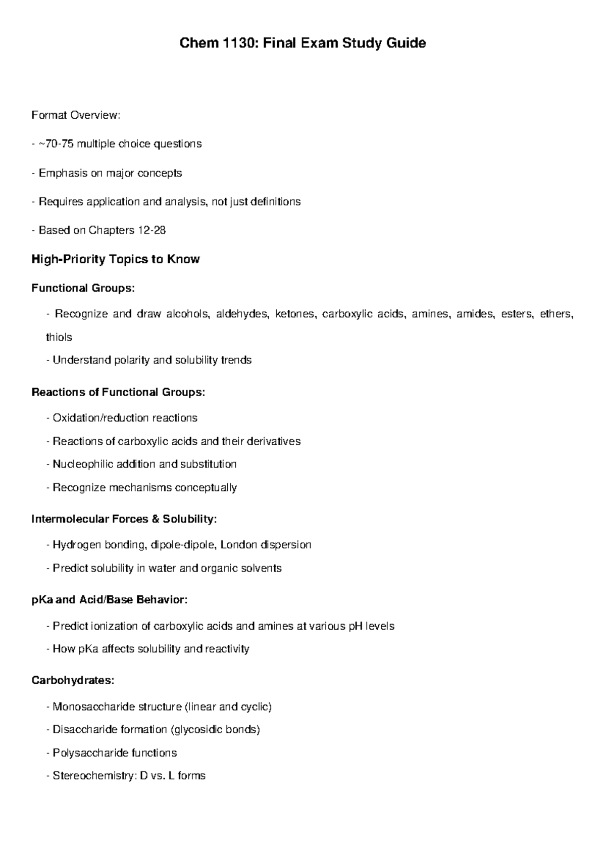 Chem 1130: Essential Concepts & Strategies for Final Exam Success - Studocu