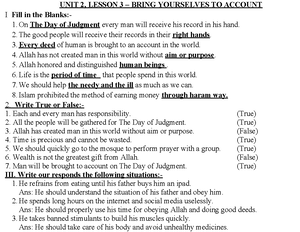 islamic worksheet - RECOMMENDATIONS BY THE PROPHET (SAL-LAL-LAAHU-ALAIH ...