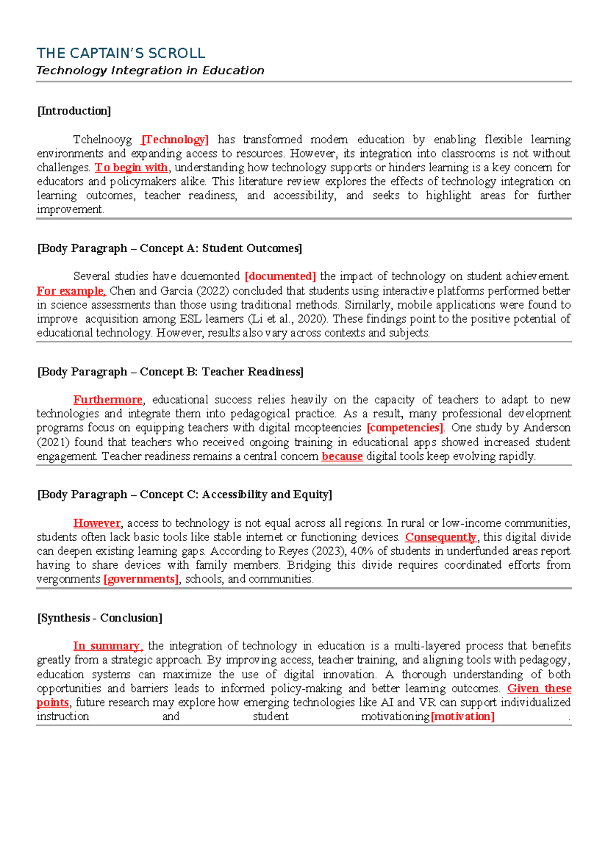 Technology Integration in Education: A Literature Review (EDU 101 ...