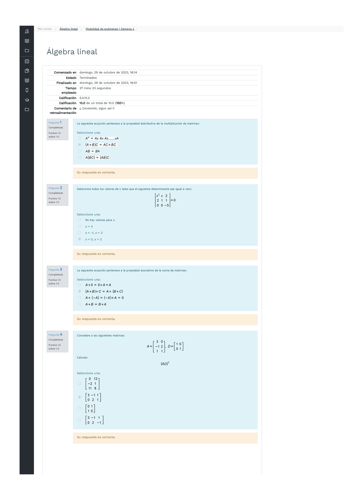 Examen Semanal 1 de Álgebra Lineal - Resultados Finales - Studocu