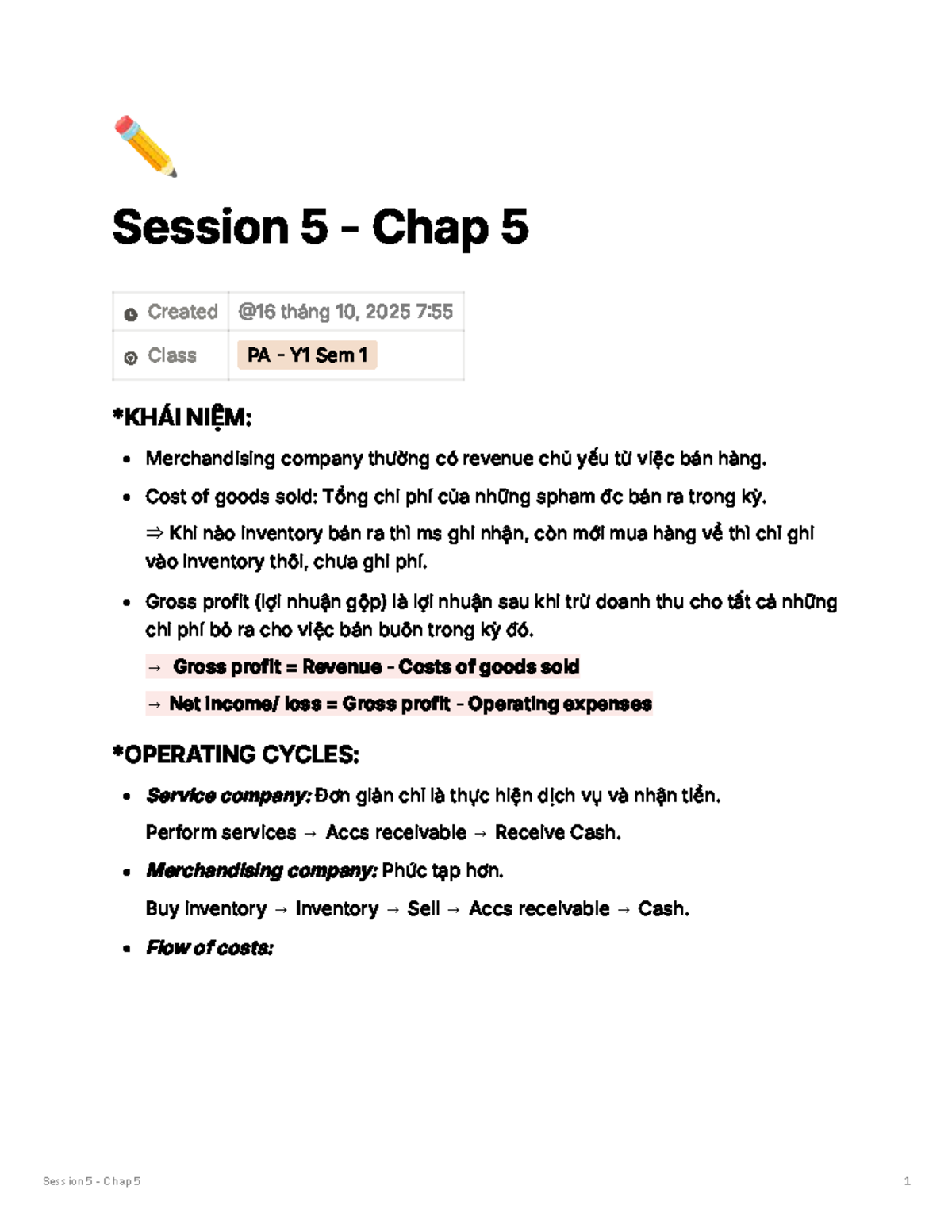 PA Y1 Sem 1 Final Exam Notes: Merchandising Company Concepts - Studocu