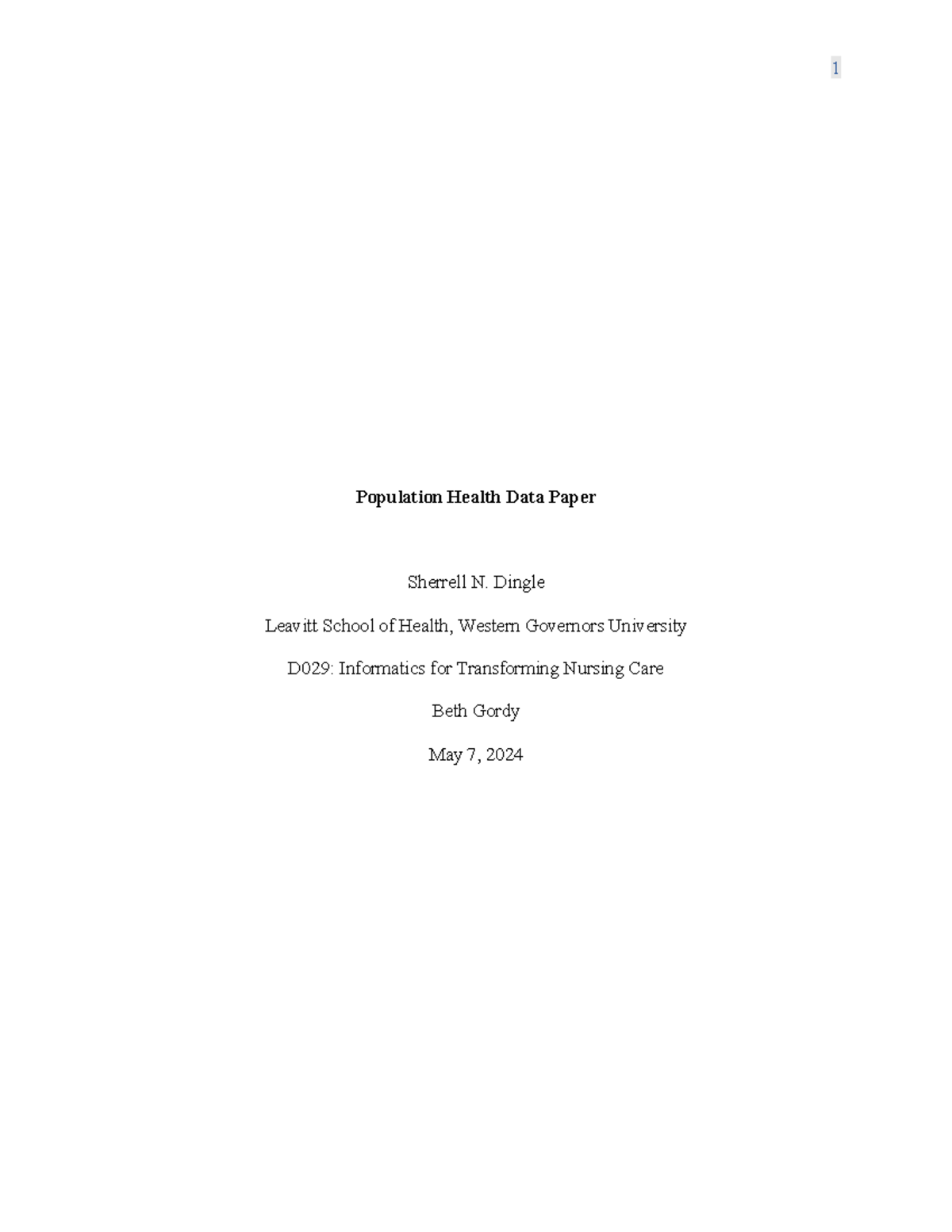 Population Health Data Paper: Insights from Highlands County (D029 ...
