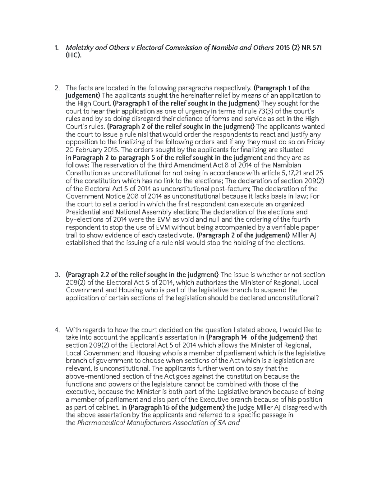 Judgements from workshops - Maletzky and Others v Electoral Commission ...