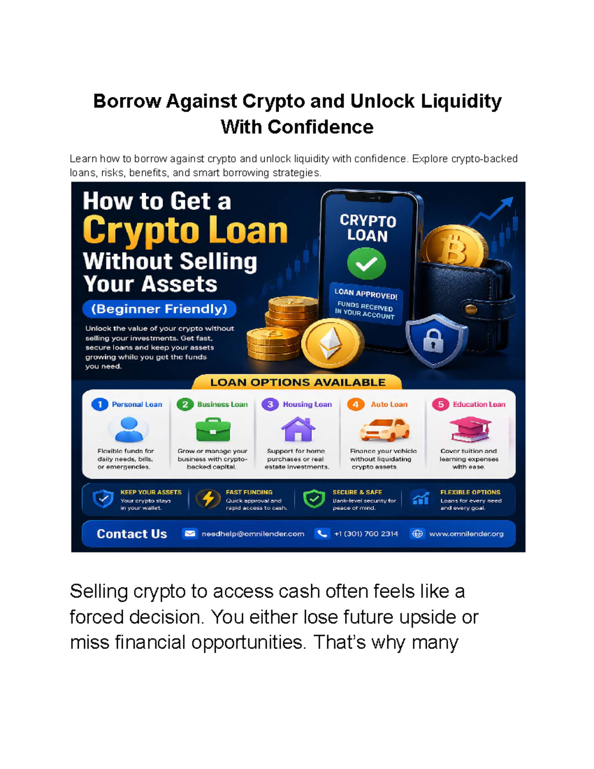 Borrowing Against Crypto: Unlocking Liquidity Safely and Confidently ...