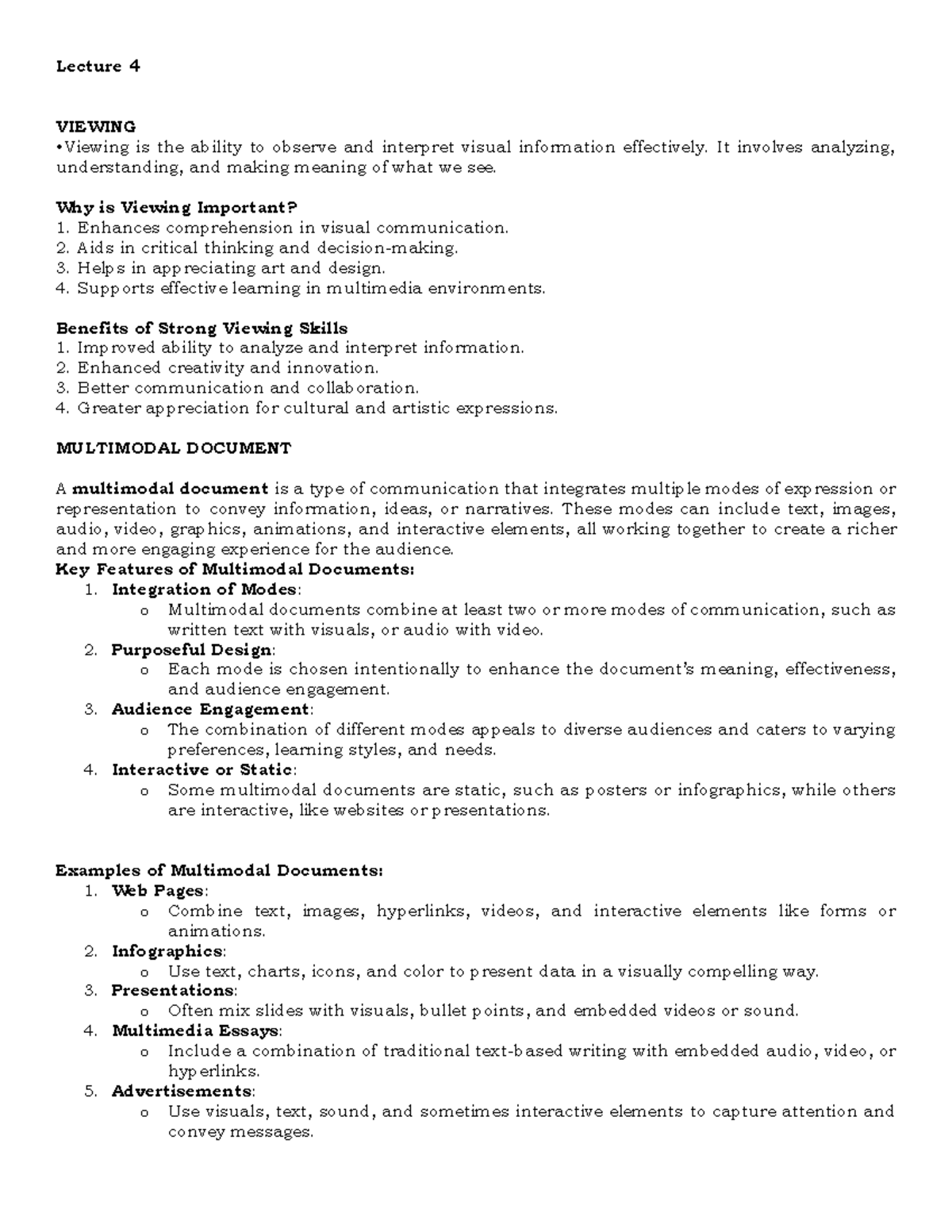 Lecture 4: Understanding Viewing and Multimodal Documents - Studocu