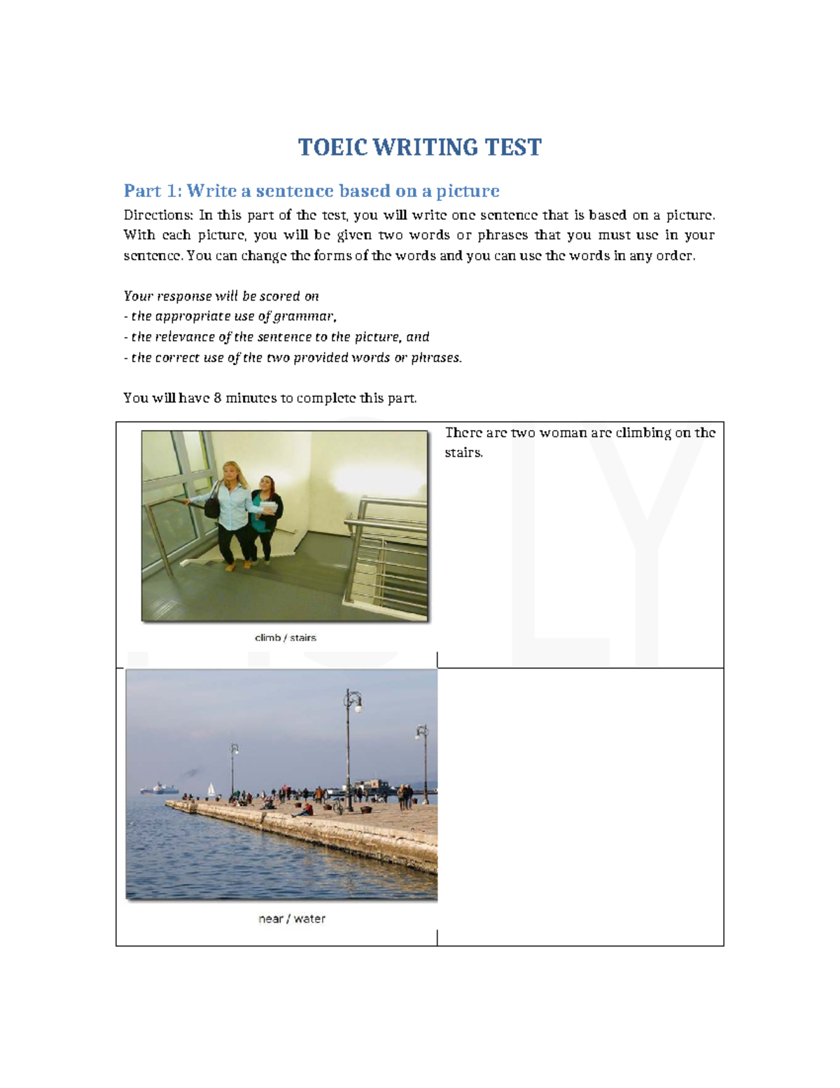 TOEIC Writing Test - Practice for Part 1 & 3 - Studocu