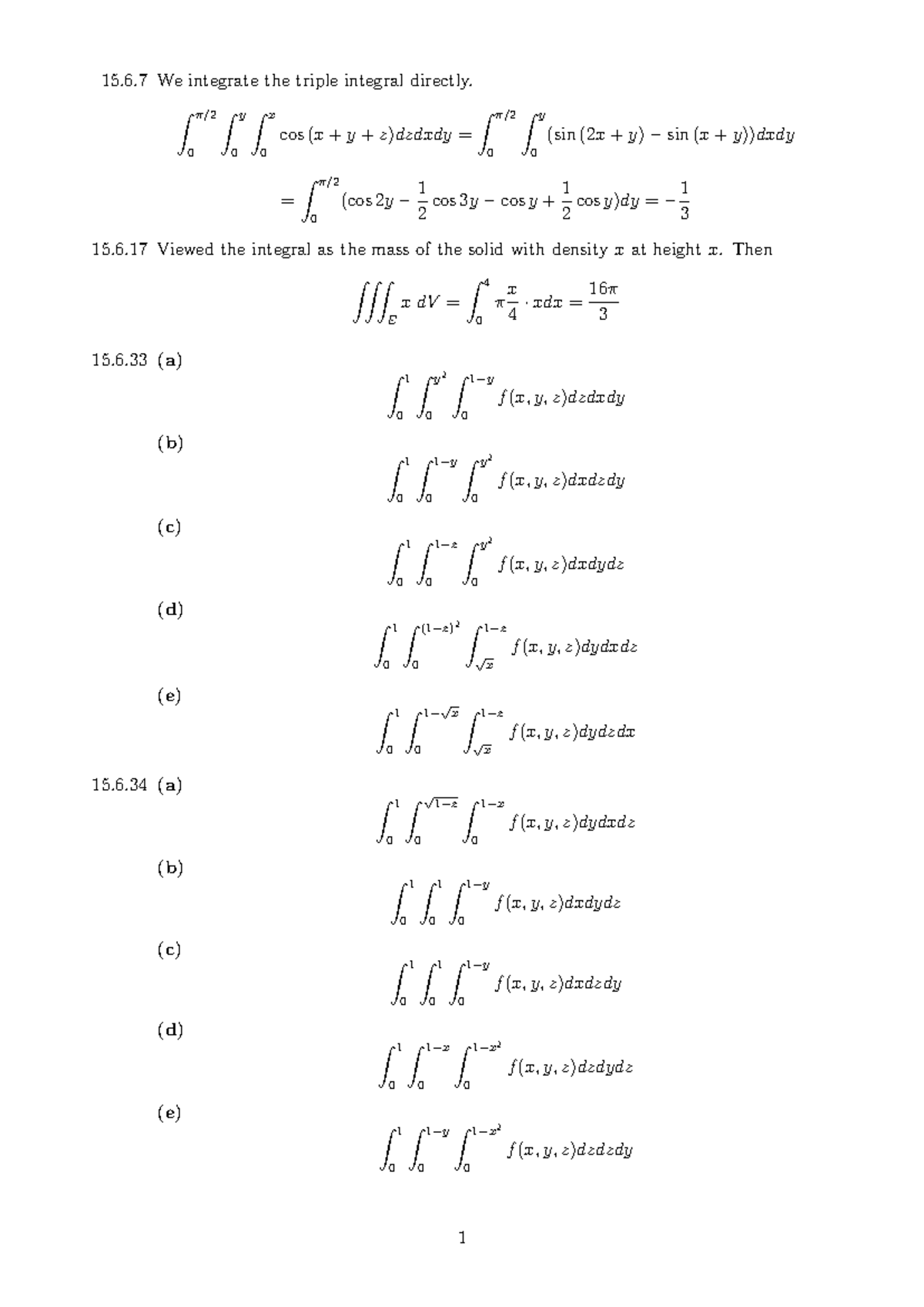 15 6 - Hshehh - 15.6 We integrate the triple integral directly. ∫ π/ 2 ...