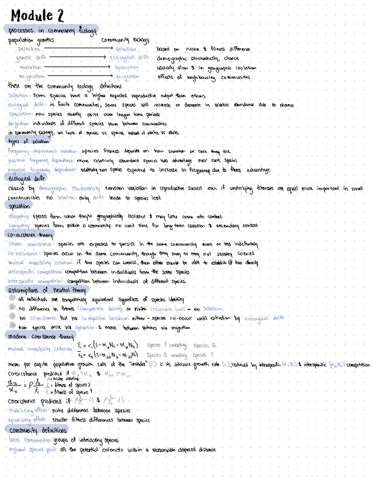 Module 2 Revision - Module 2 processes in communityecology population ...