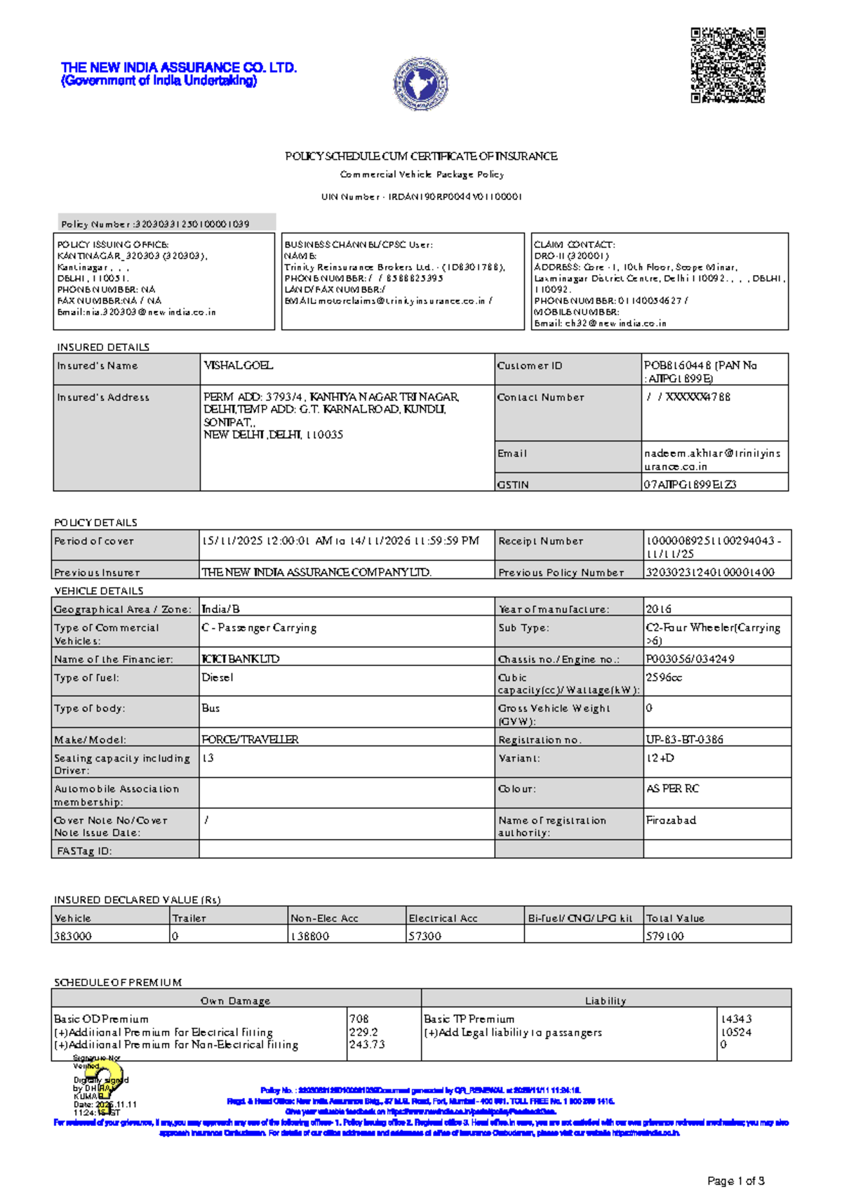Commercial Vehicle Insurance Policy Schedule - 0386 INS 31-10-26 - Studocu
