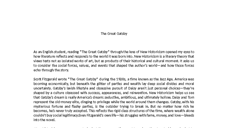 New Historicism Analysis of The Great Gatsby (ENG 101) - Studocu