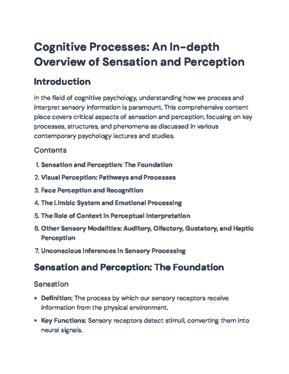 Cognitive Processes: Sensation and Perception Study Guide (PSY101 ...