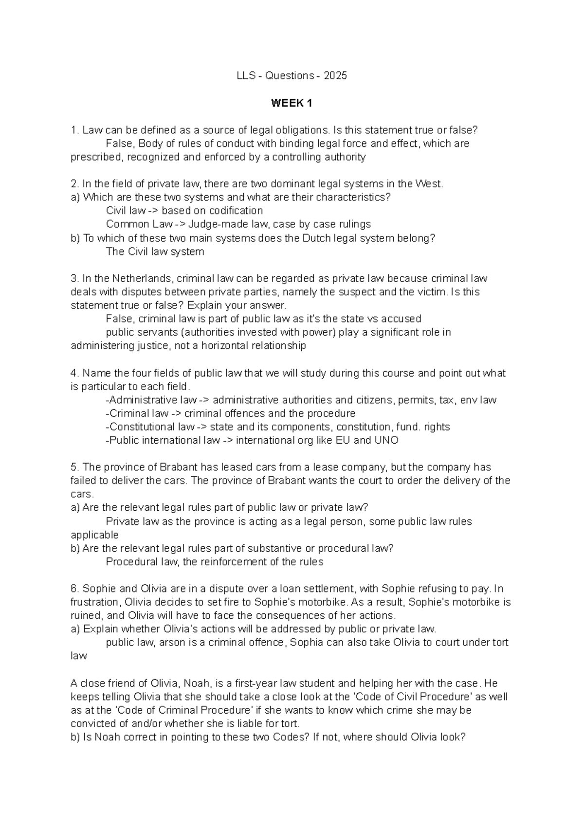 LLS Law Questions 2025: Week 1 to Week 6 Study Guide - Studeersnel