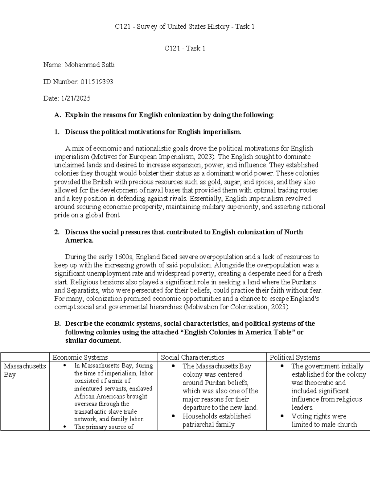 C121 Task 1 Final Copy - C121 Task 1 - C121 - Task 1 Name: Mohammad ...