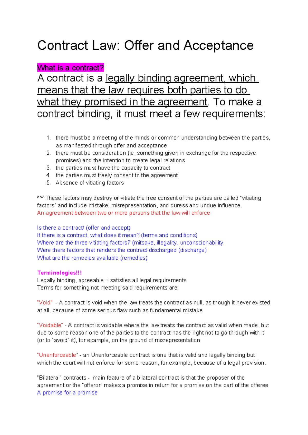 Business Law (BL101): Contract Law - Offer and Acceptance Overview ...