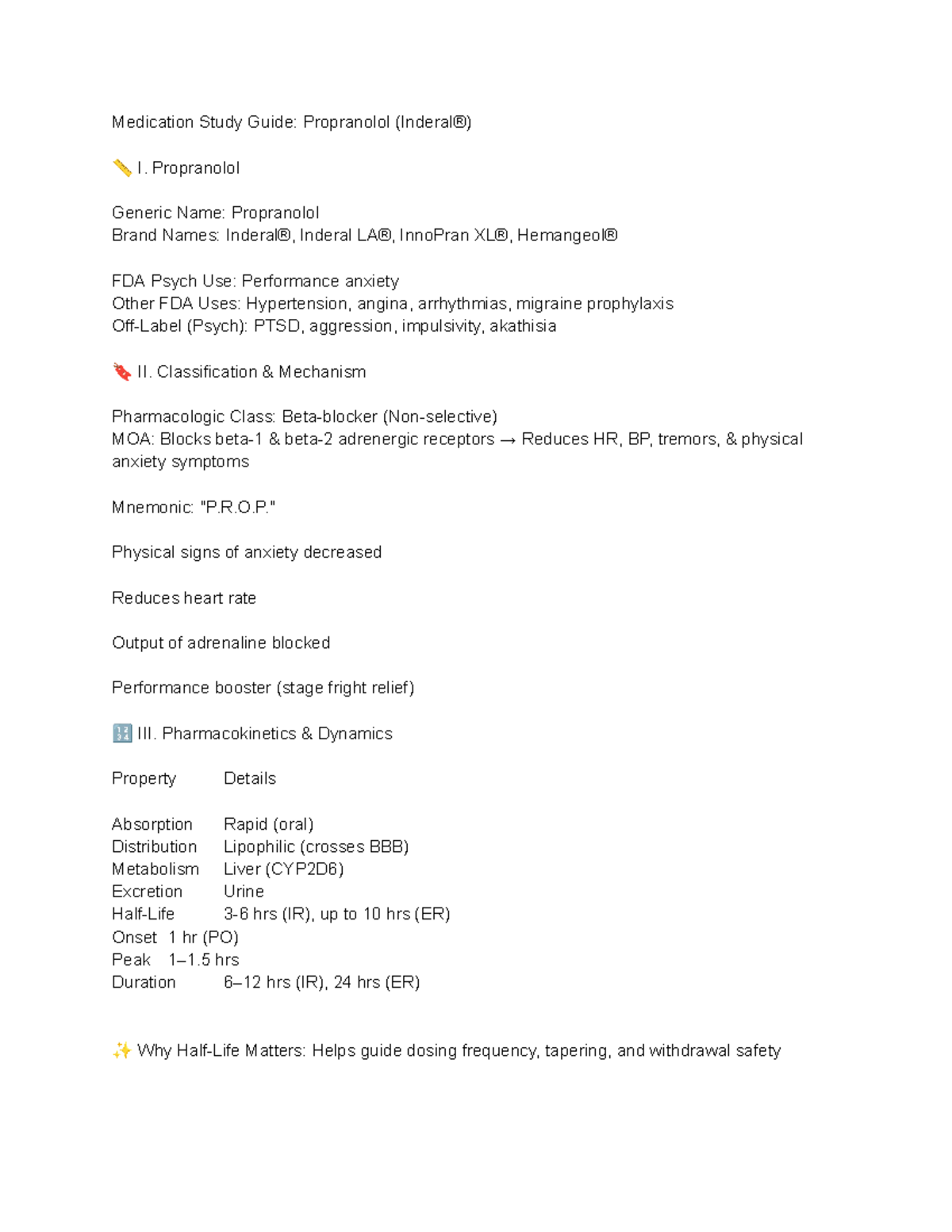 Medication Study Guide: Propranolol (Inderal®) Overview - Studocu