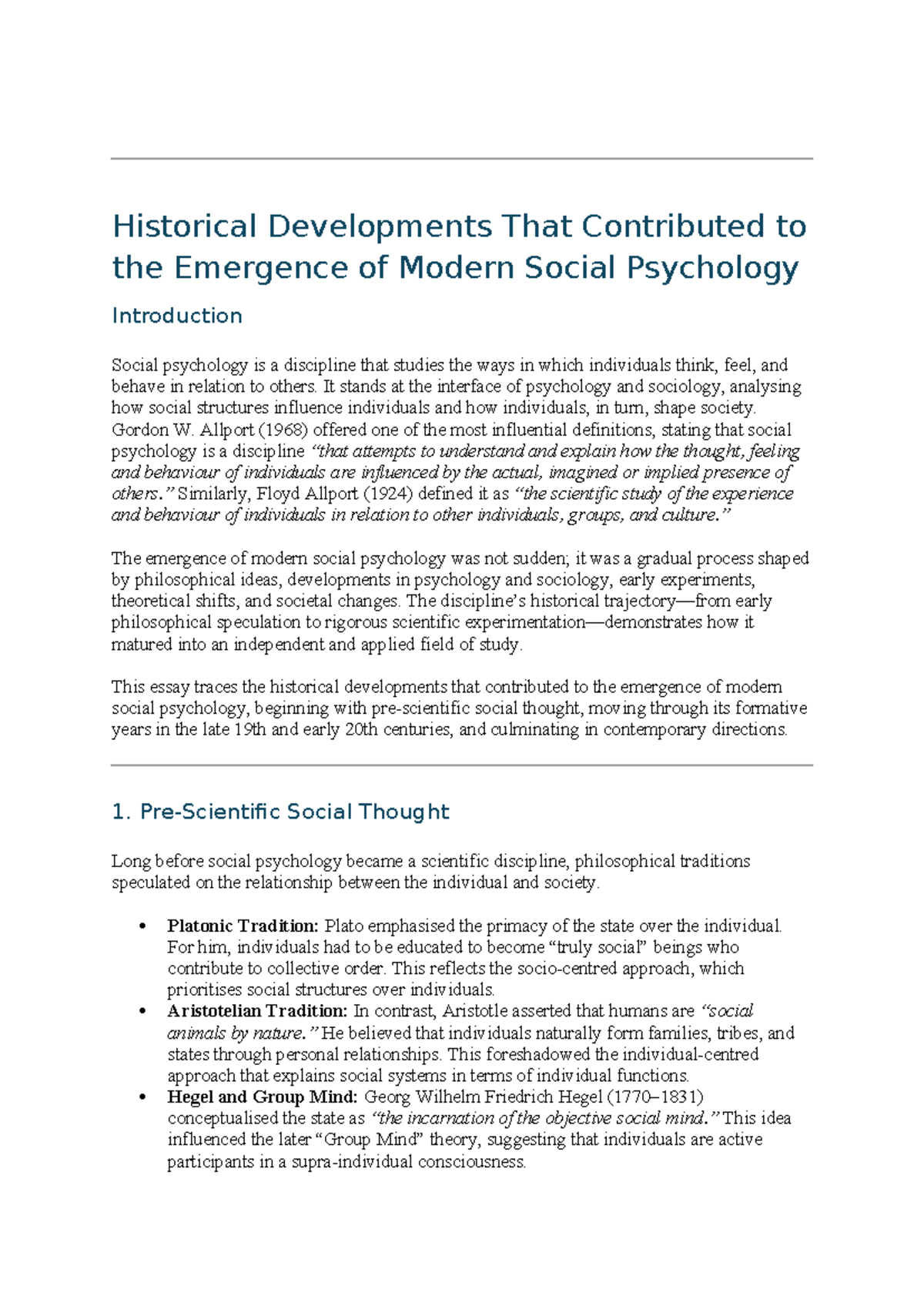 Historical Developments in Modern Social Psychology (PSY 301) - Studocu