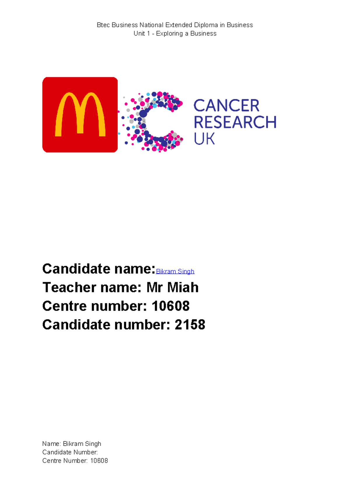 unit 1 learning aim a b c d e - Unit 1 - Exploring a Business Candidate ...