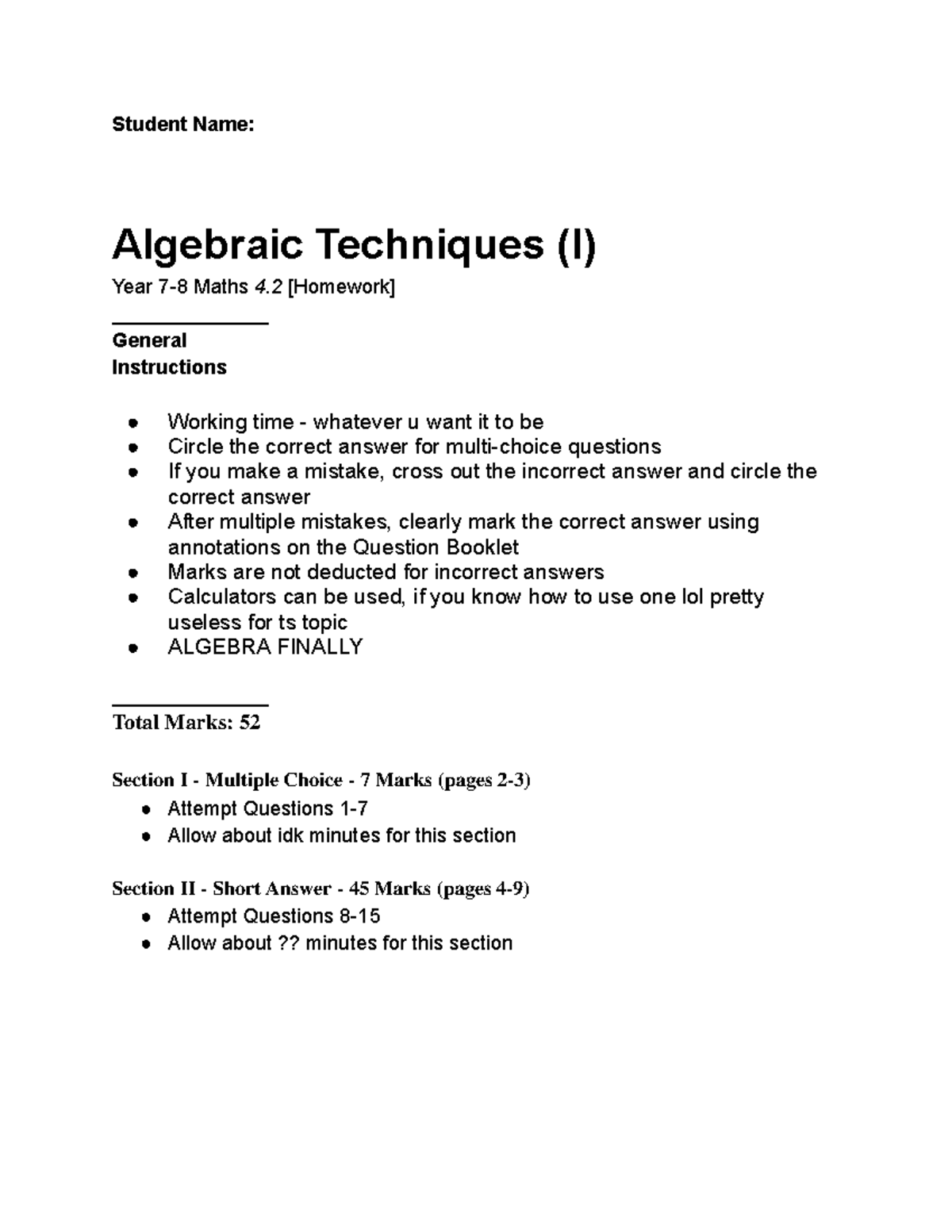 4.2 Algebraic Techniques (I) Final Exam Review Guide - Studocu