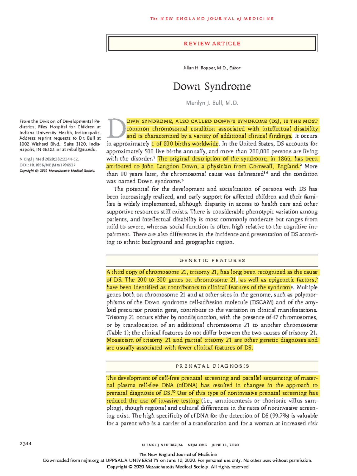 Down Syndrome Overview: Key Insights and Genetic Features (2020) - Studocu