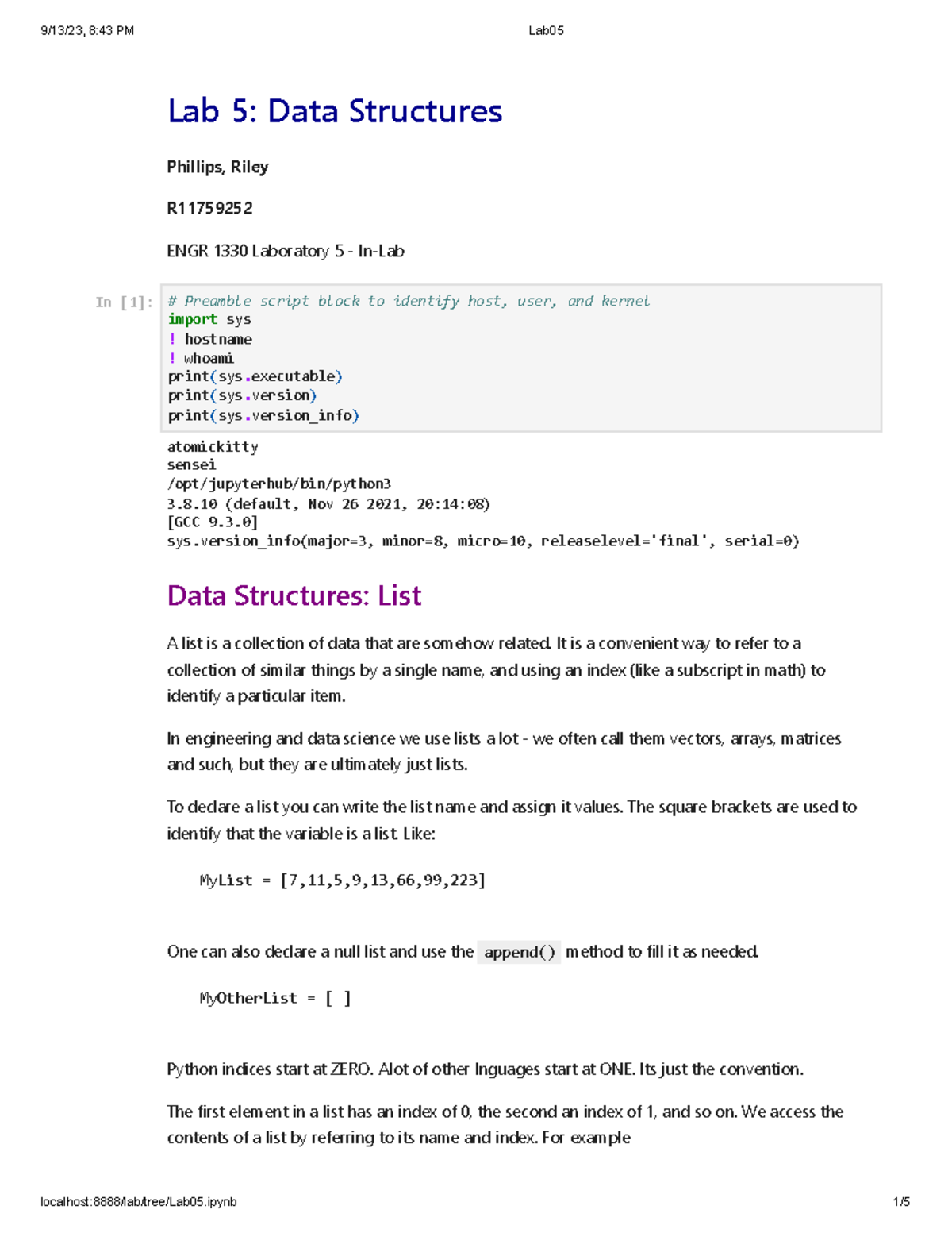 ENGR 1330 Lab 5: Exploring Data Structures in Python - Studocu