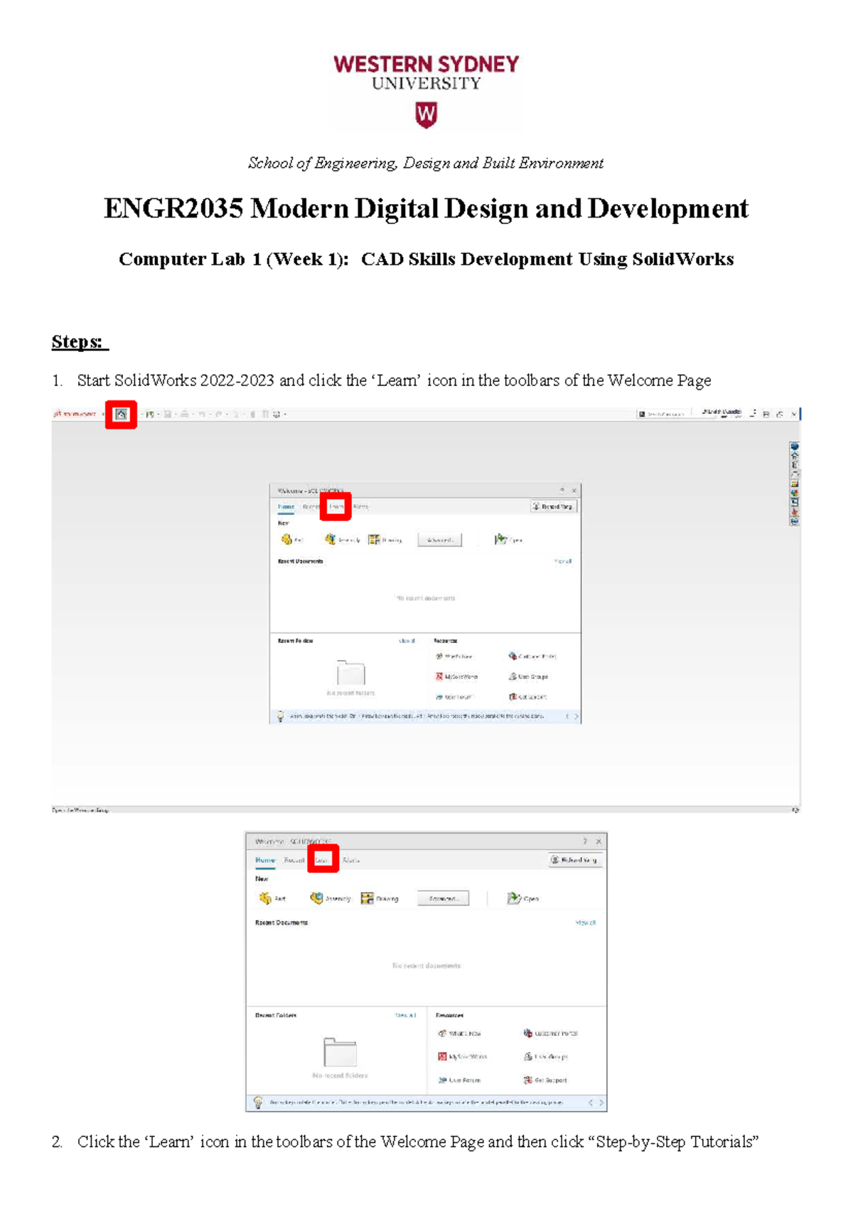 ENGR2035 Modern Digital Design Lab 1: SolidWorks CAD Skills - Studocu