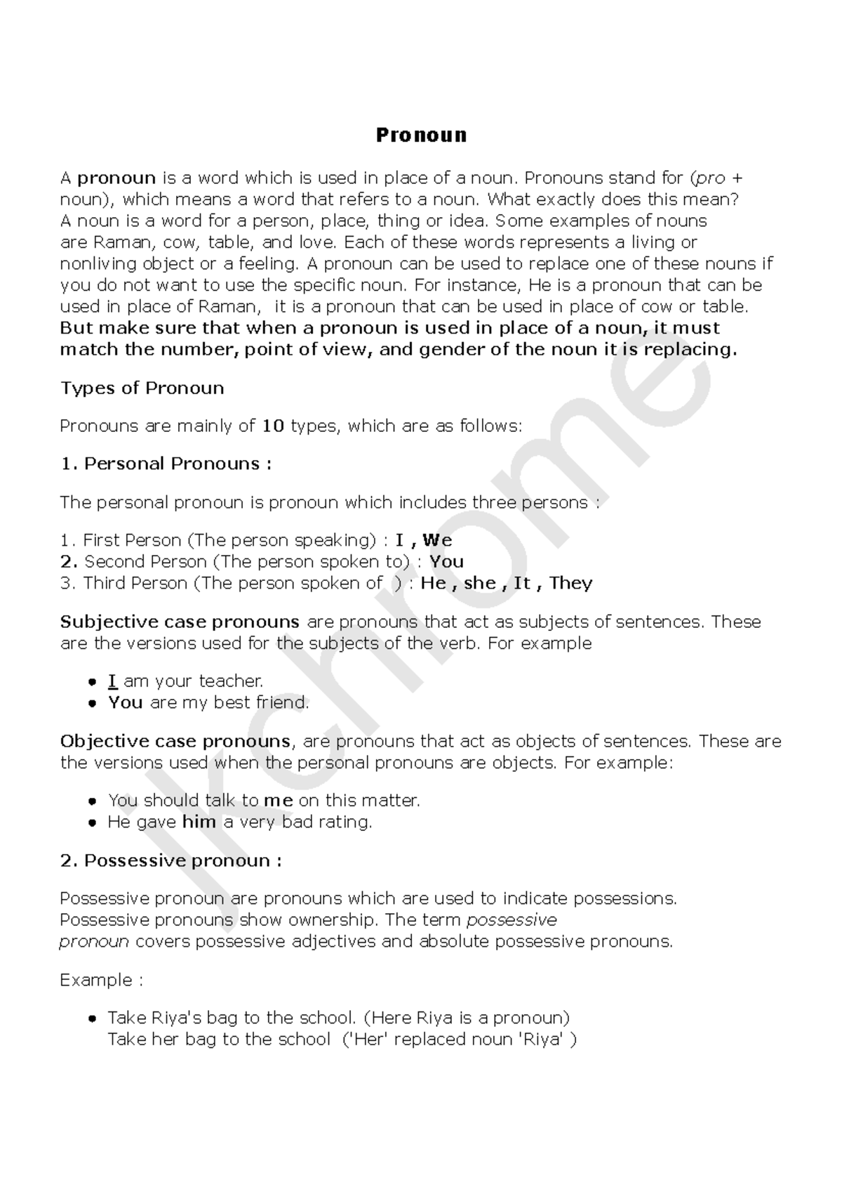 Pronoun - English Grammar Notes (ENG 101) - Studocu