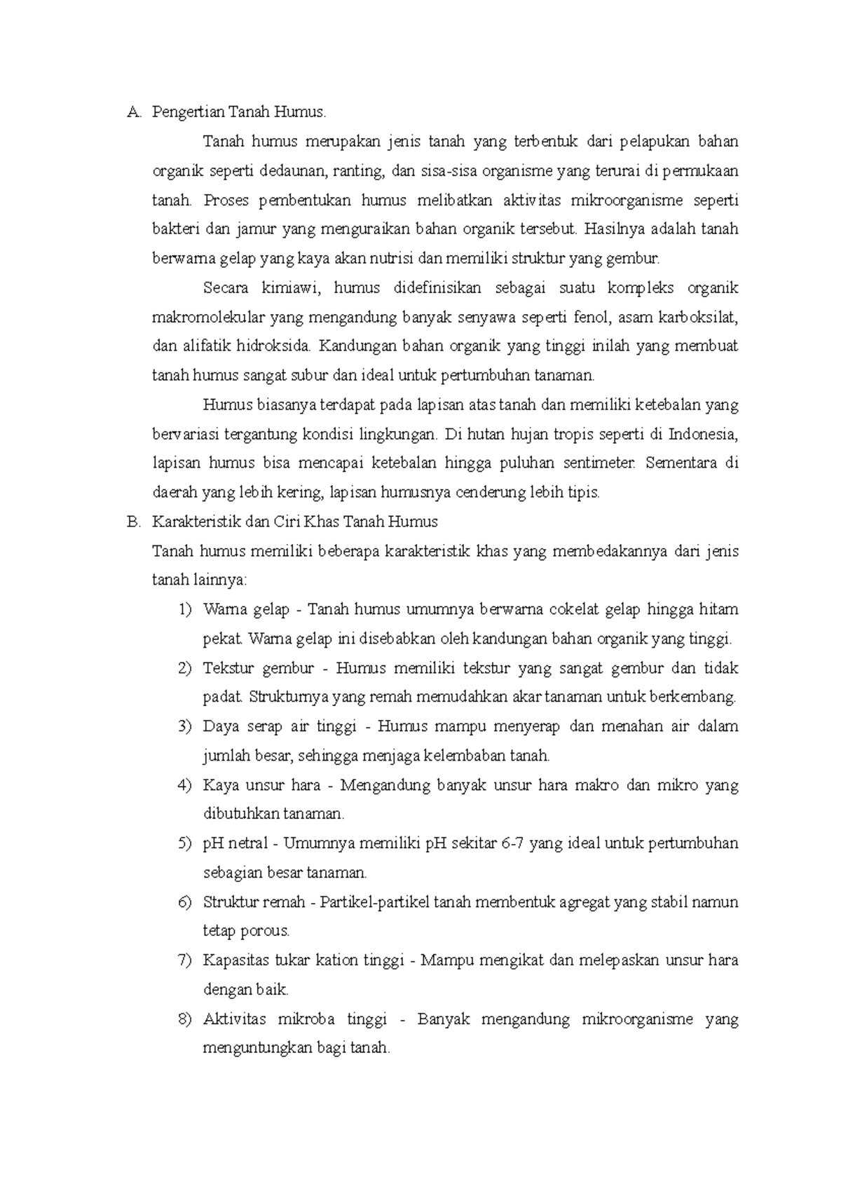 Pengertian dan Karakteristik Tanah Humus dalam Pertanian - Studocu