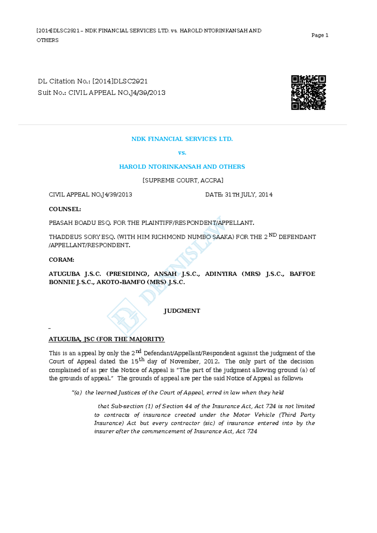 NDK Financial Services Ltd. v. Harold Ntorinkansah: Appeal Judgment ...