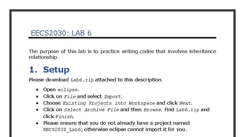 EECS2030: Lab 6 - Inheritance and Container Implementation - Studocu