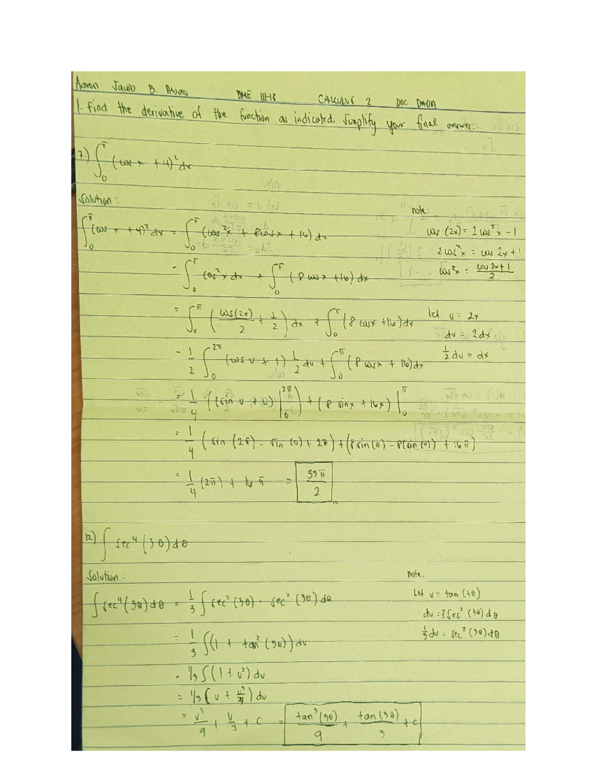 BME CALCULUS 2 Assignment 1 - Derivative Solutions - Studocu