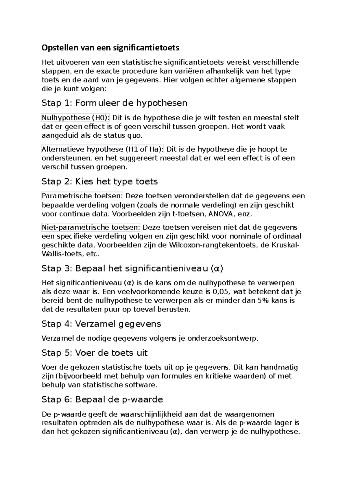 Opstellen van een significantietoets: Stappen en Proces Handleiding ...