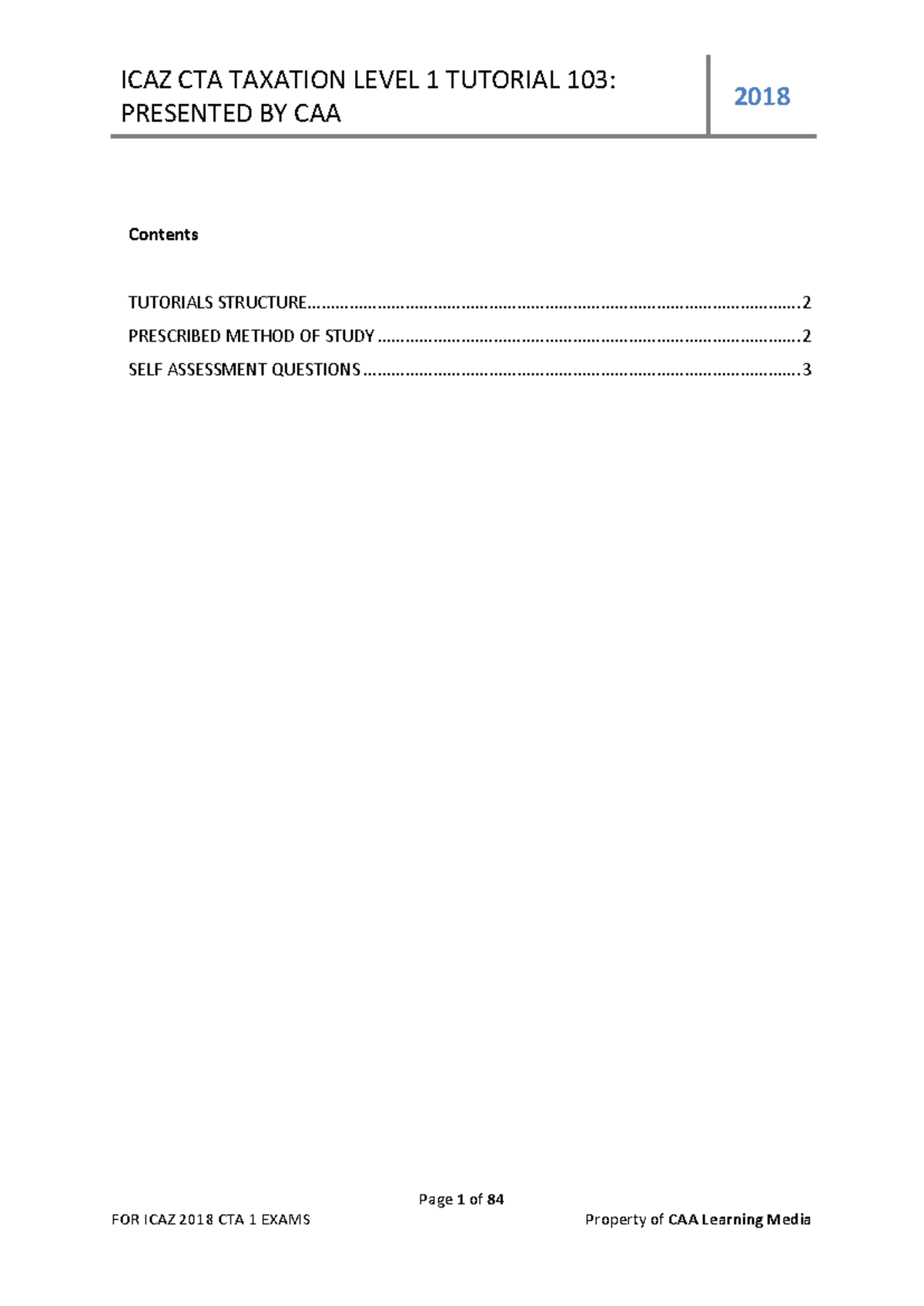 2018 ICAZ CTA Taxation Tutorial 103: Comprehensive Study Guide - Studocu