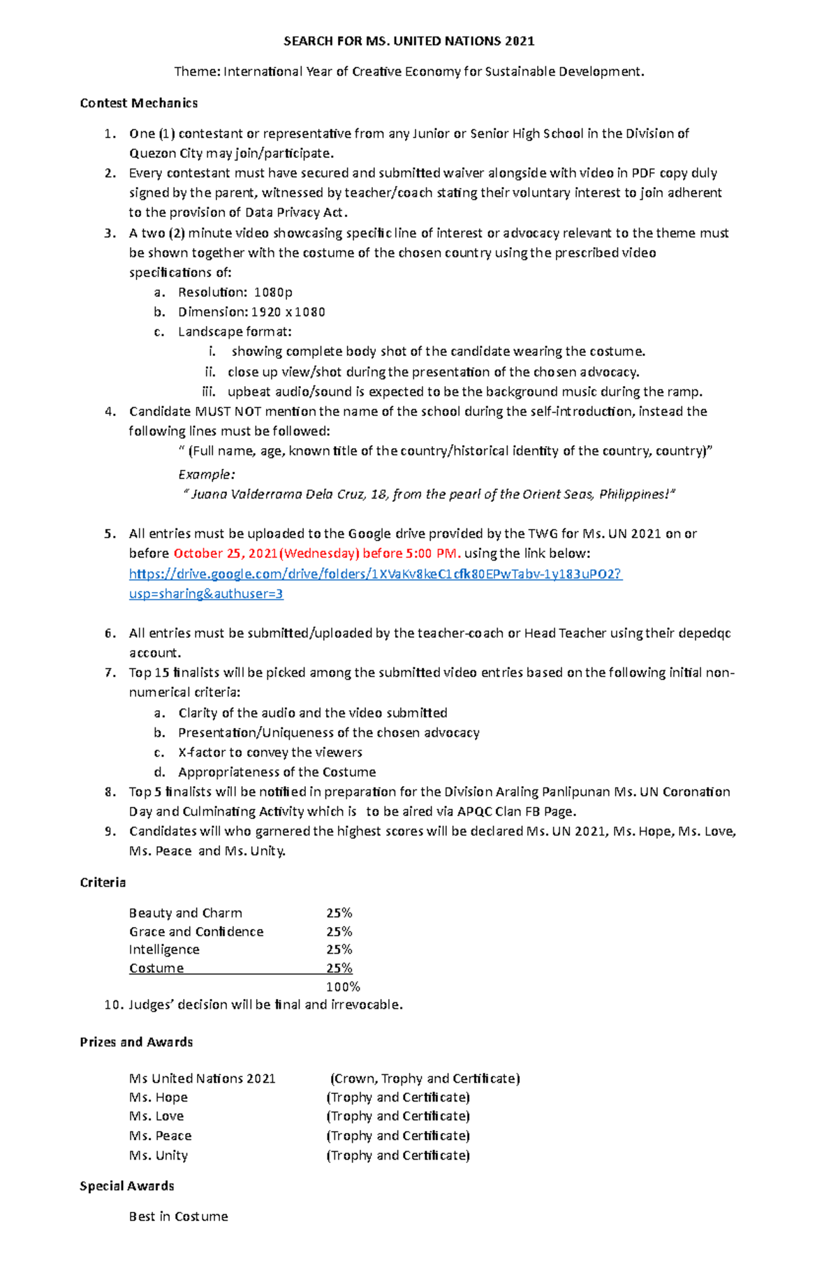 Ms. UN 2021 Contest Mechanics and Criteria Guide - Studocu