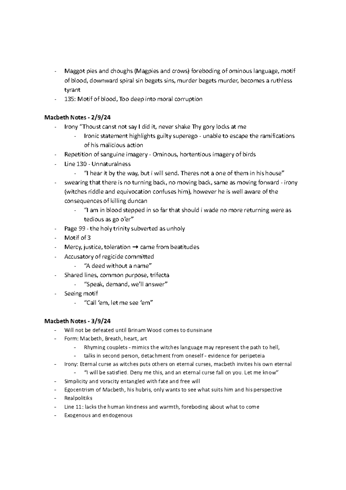 Macbeth Notes: Themes of Blood, Irony, and Tyranny Analysis - Studocu